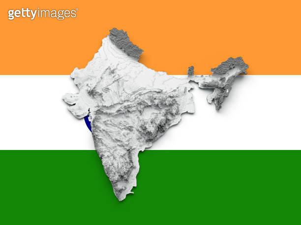 India Map white Shaded relief Color Height map on Flag Background 3d ...