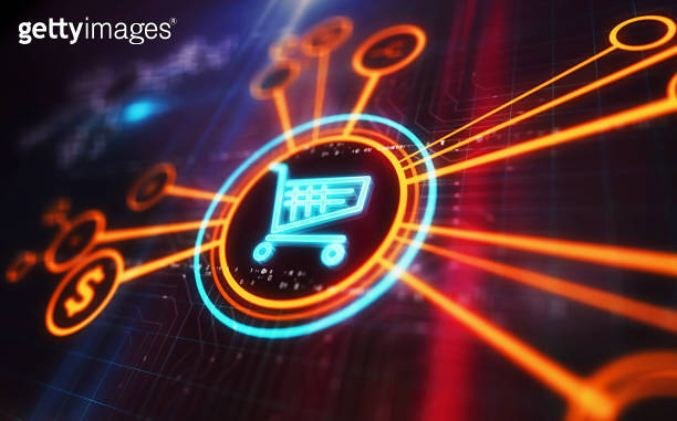 Shopping cart online retail symbol digital concept 3d illustration ...