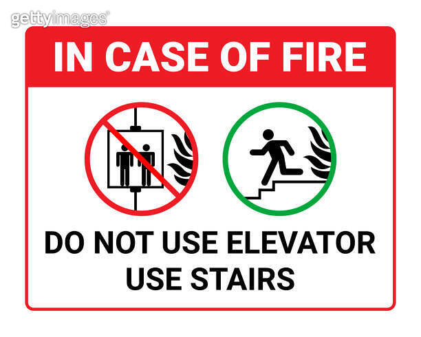 In case of fire do not use elevator use stairs sign 이미지 (2112042983 ...