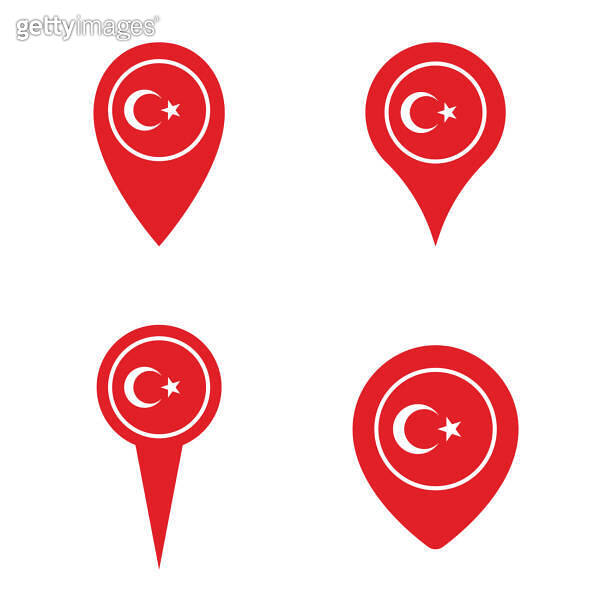 Turkey flag map pointer set, flag of the Republic of Turkey symbols ...