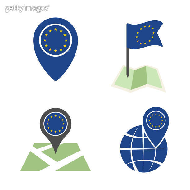 European Union map pointer icons set, symbols of EU flag 이미지 ...