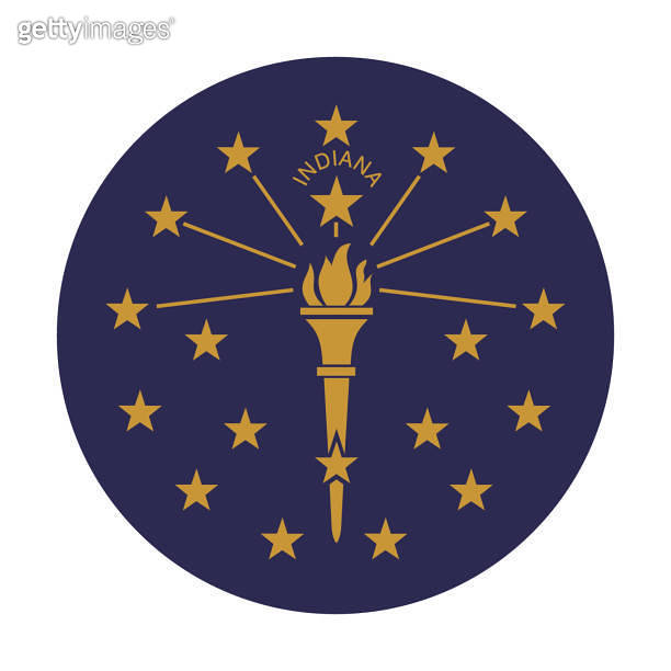 Indiana flag. Button flag icon. Standard color. Round button icon. 3d ...