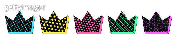 Isolated retro black crown icon set, vector stickers. Royal hat, king ...