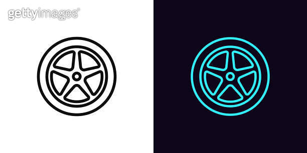Outline car wheel icon, with editable stroke. Car tire with rim. Car ...