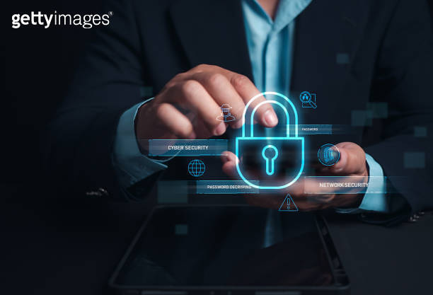 Network security keywords, Human hand using computer to surf the ...