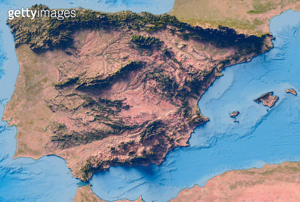 Topographic map of Spain 2d 이미지 (2122054464) - 게티이미지뱅크