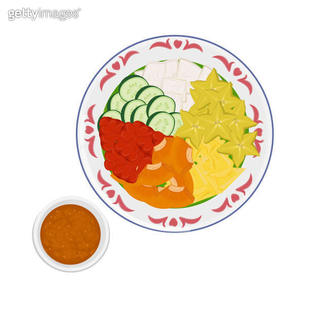 Top View Sliced of Indonesian Fruit on a plate rujak buah or lutis ...