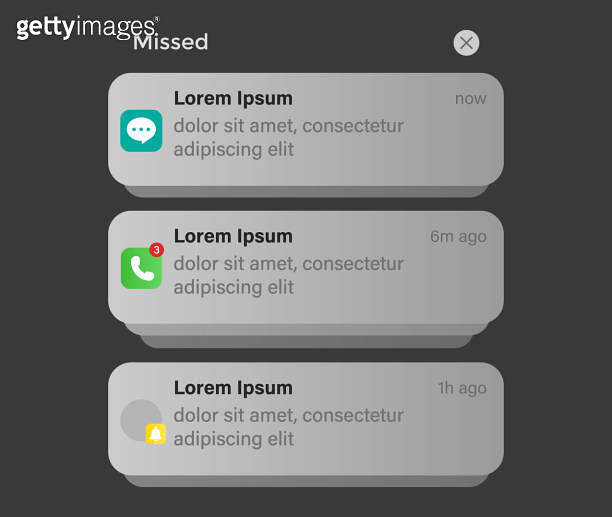 Missed Notification template mockup Smartphone Message Interface vector ...