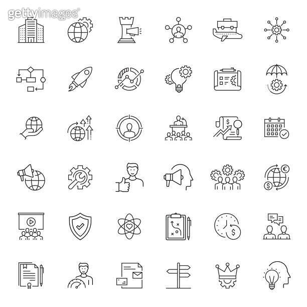 Simple Modern Business Line Icon Set. Cooperation, Management, Teamwork ...