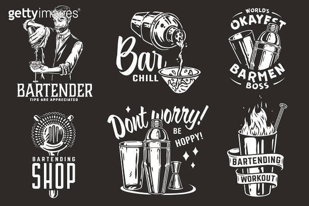 Bartender design with hawthorne strainer and boston shaker with fire ...