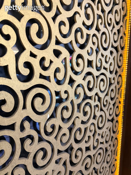 Full frame image of incised jali screen, stone ornamental pattern ...