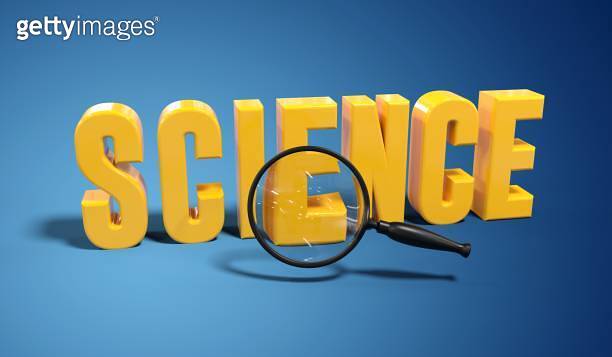 word science with a magnifying glass in front that makes a zoom effect ...