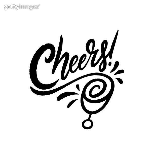 Cheers word text. Black color vector illustration glass wine or ...