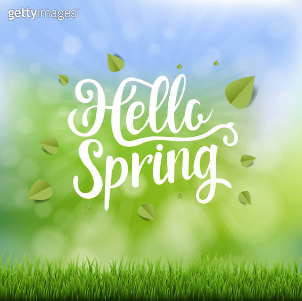Hello Spring Text Banner With Grass 이미지 (2110116278) - 게티이미지뱅크