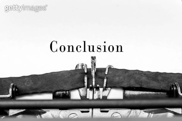Conclusion word on white paper with blue typewriter. 이미지 (2133114503 ...