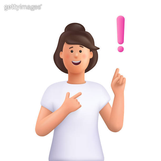 Young smiling woman pointing finger up to exclamation point. Idea ...