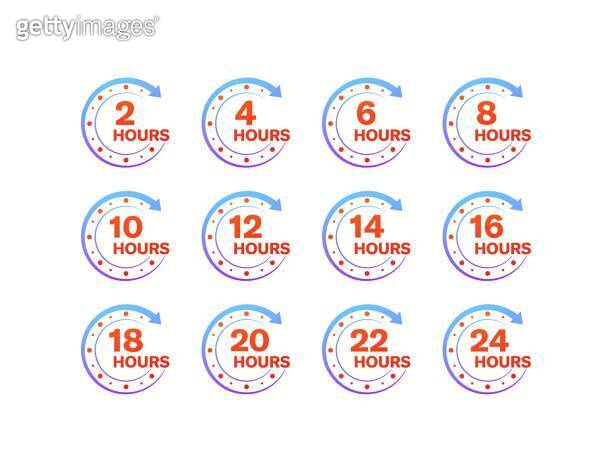 Hours countdown icons. Hours countdown set. Flat style. Vector icons ...