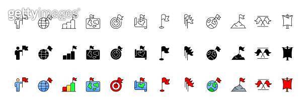 Conquest icons collection. Finish set. Linear, silhouette and flat ...