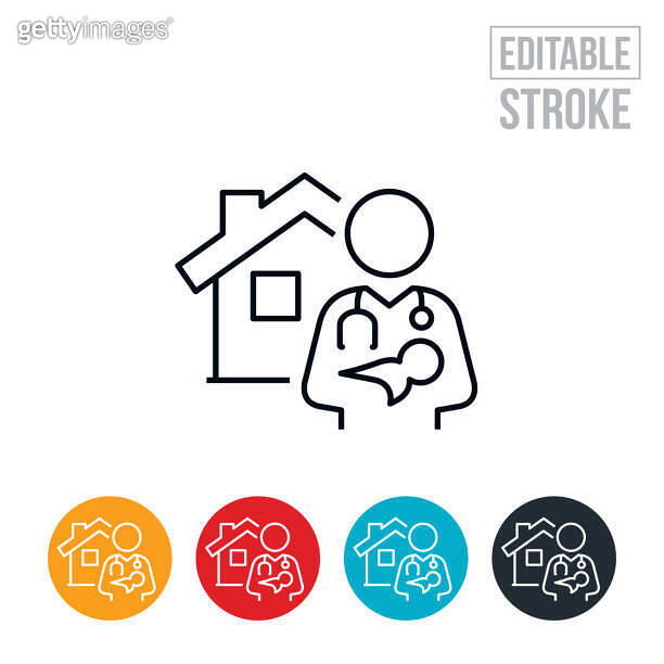 Home Nurse Holding Baby In Arms After An At Home Birth Thin Line Icon ...