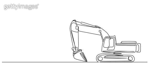 single line drawing of excavator (2148287927) 일러스트, 무료 일러스트 - 게티이미지뱅크
