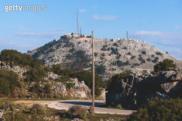 Mount Pantokrator vibrant landscape summit, Thinali, Corfu island ...