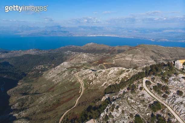 Mount Pantokrator vibrant landscape summit, Thinali, Corfu island ...