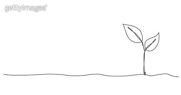 single line drawing of small sprout growing out of soil (2148523951 ...