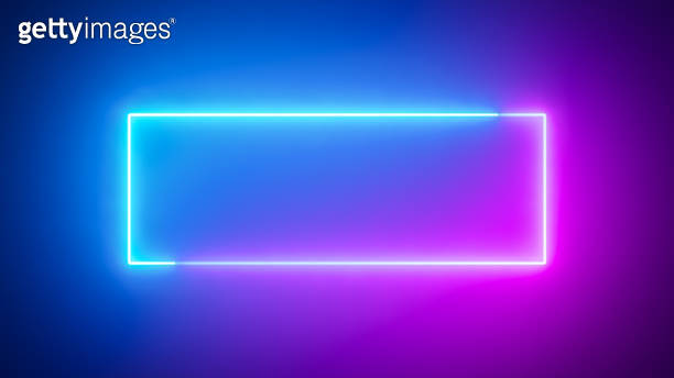 Abstract blue pink neon glowing line frame, animated moving led light ...