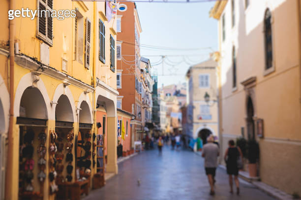 Corfu street view, Kerkyra old town beautiful cityscape, Ionian sea ...