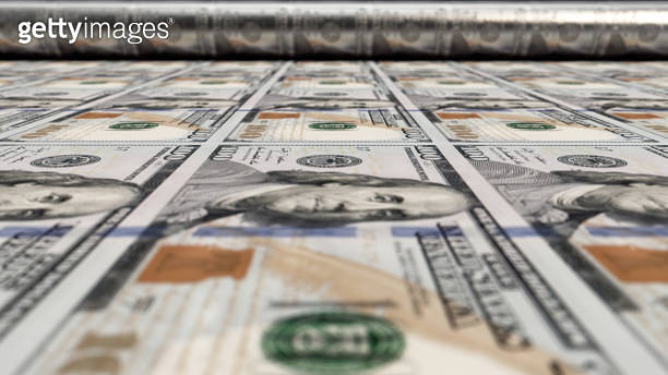 Hundred Dollar Bills Printing on a Machine in a Factory. 이미지 ...