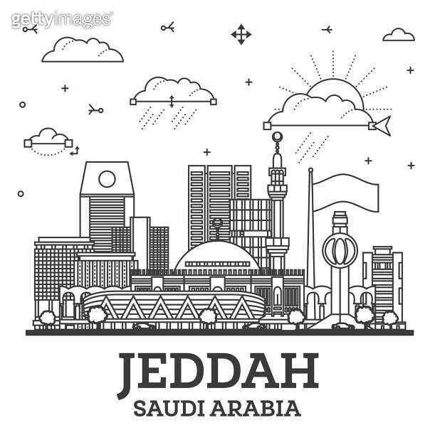 Outline Jeddah Saudi Arabia City Skyline with Modern and Historic ...