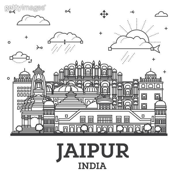 Outline Jaipur India City Skyline with Historic Buildings Isolated on ...