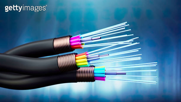 Close Up View of Three Fiber Optic Cables With Colorful Strands 이미지 ...