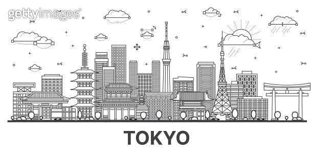 Outline Tokyo Japan city skyline with modern and historic buildings ...