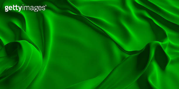 Cloth wavy abstract color fabric background. 3D rendering. Cloth green ...