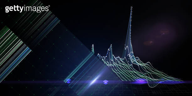 Abstract background color graph wireframe from circles and noisy lines on dark. Technology ...