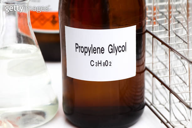 Propylene glycol in chemical container, chemical analysis in laboratory ...