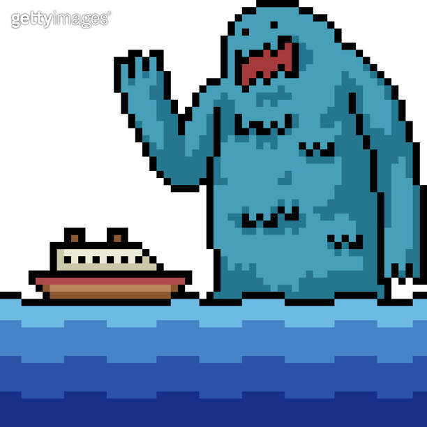pixel art of sea giant creature 이미지 (2166402470) - 게티이미지뱅크
