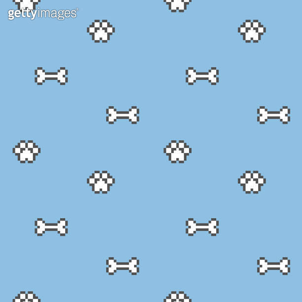 seamless minimal cute, 8bit pixel art animal pet dog foot print paw and ...