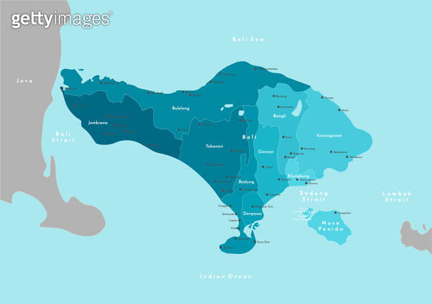 Vector modern illustration. Simplified administrative map of Bali ...