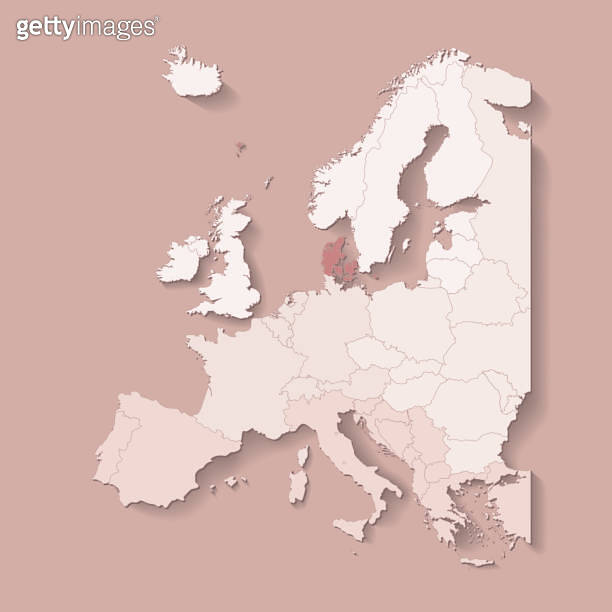 Vector illustration with european land with borders of states and ...