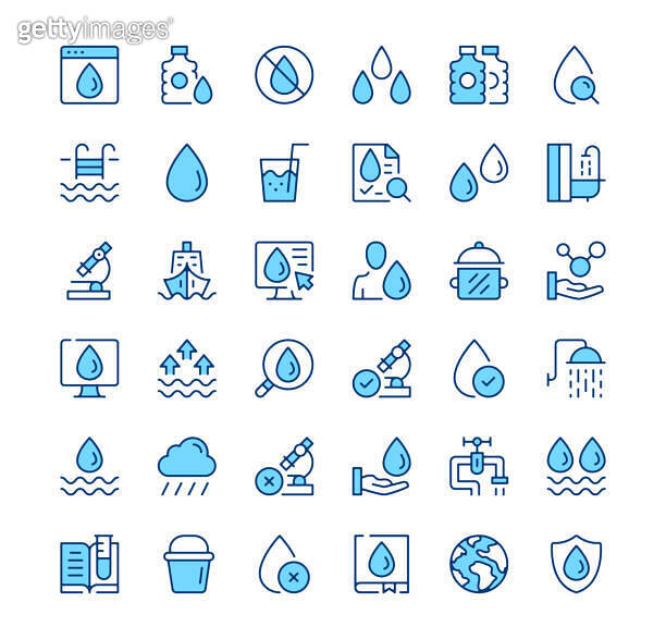 Water icons. Outline symbols. Vector blue line icons set 이미지 ...