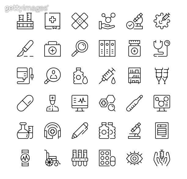 Medical tools icons set. Vector line icons. Black outline stroke ...