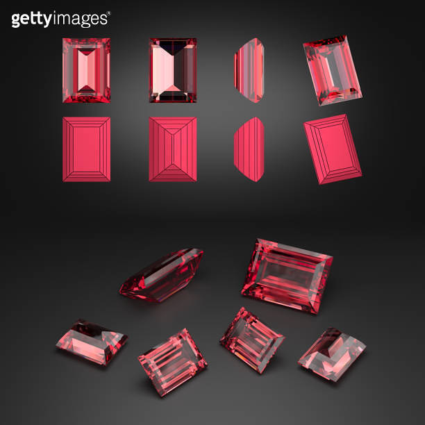 Demonstration of the baguette cut ruby from different angles. Scheme of ...