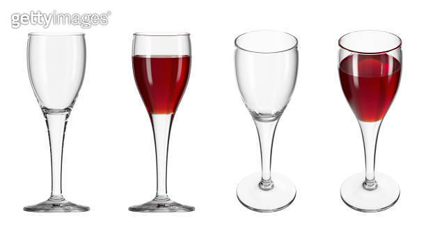 Cordial glass with liquor on white isolated background. Set of empty ...