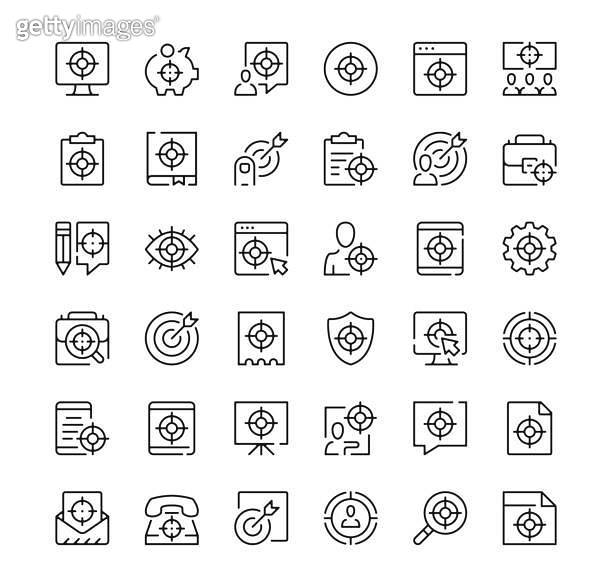Target icons set. Vector line icons. Black outline stroke symbols 이미지 ...