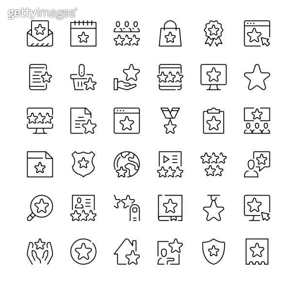 Stars icons set. Vector line icons. Black outline stroke symbols ...