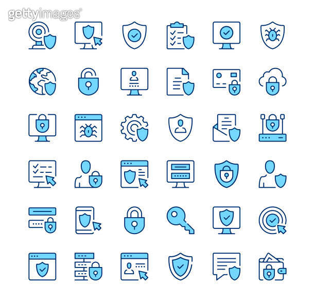 Internet security icons. Outline symbols. Vector blue line icons set ...
