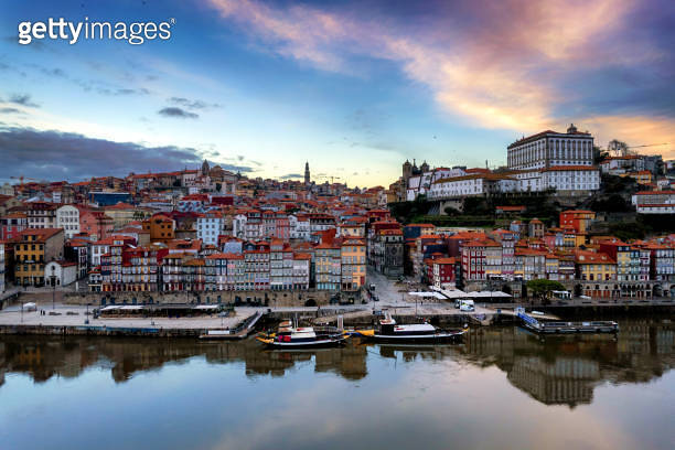 Porto, Portugal, the Douro River, and Dom Luis Bridge during a ...