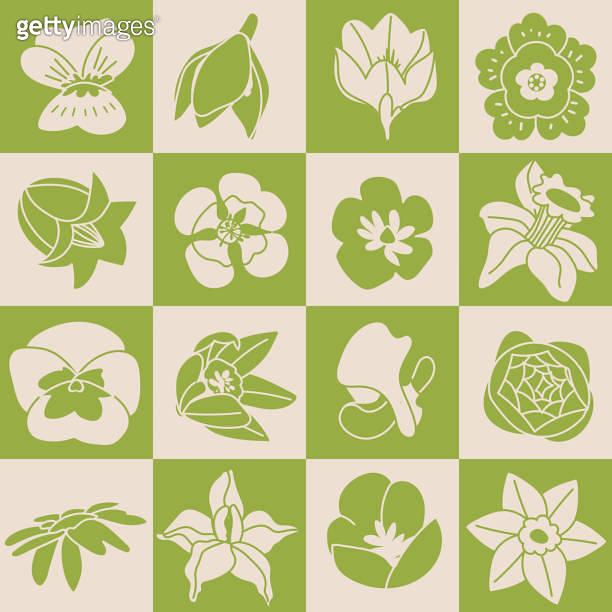 Green retro floral seamless tile pattern illustration with spring ...